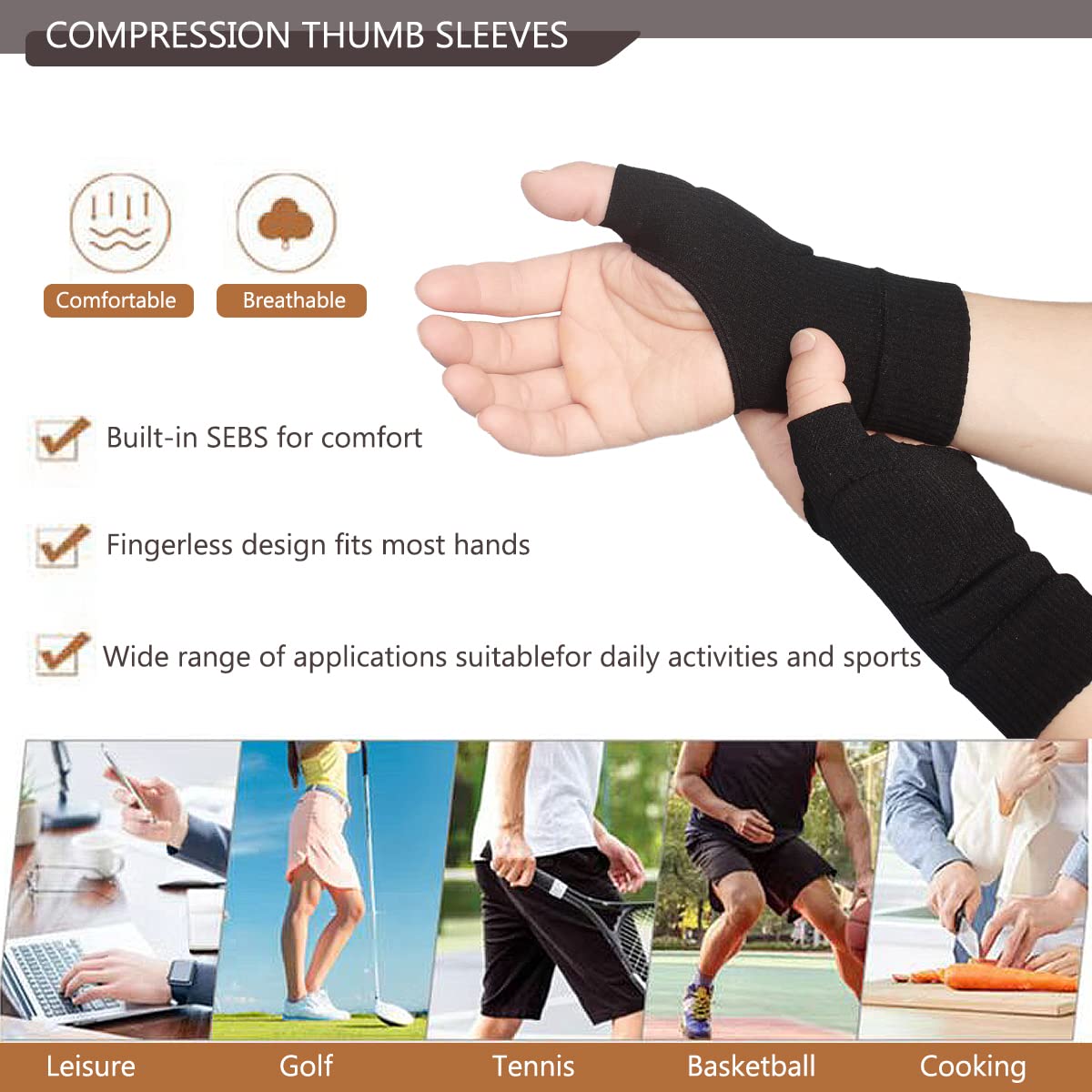 YUNYILAN Thumb Arthritis Compression Gloves(1 Pair), Elastic Compression Glove with Soft Gel Pads, Comfortable Carpal Tunnel Sleeve for Arthritis, Joint Pain, Tendonitis, Sprains (Black, Medium)