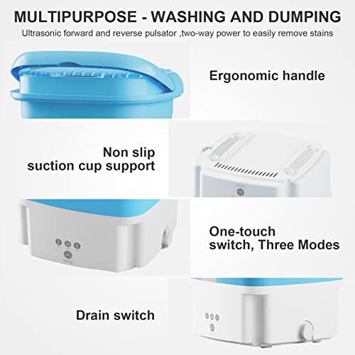plplaaoo Portable Washing Machine,Foldable Washing Machine,Mini Washing Machine,Portable Washer for Home,Apartment,Camping,Travel,3 Modes Deep Cleaning,US Plug 110V‑240V(Blue)