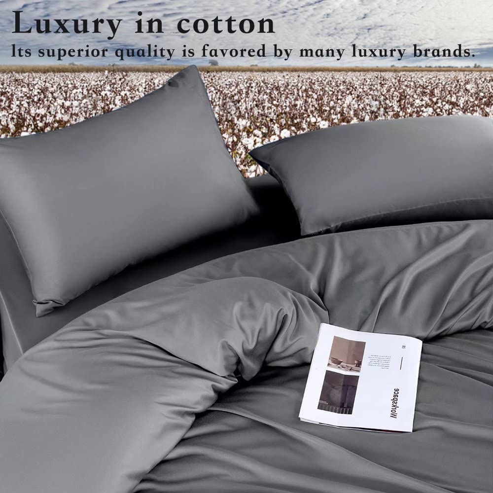 Shilucheng 1000 Thread Count 100% Cotton Queen Size Bed Sheets Set, 16" Deep Pocket Pure Egyptian Cotton,Ultra Soft Cooling Pillowcase Set -4 Piece(Drak Grey,Queen)