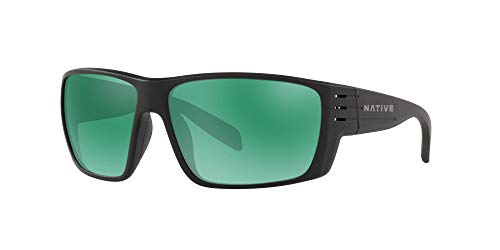 Native Eyewear Griz Polarized Rectangular Sunglasses, Matte Black/Green Reflex, 66 mm