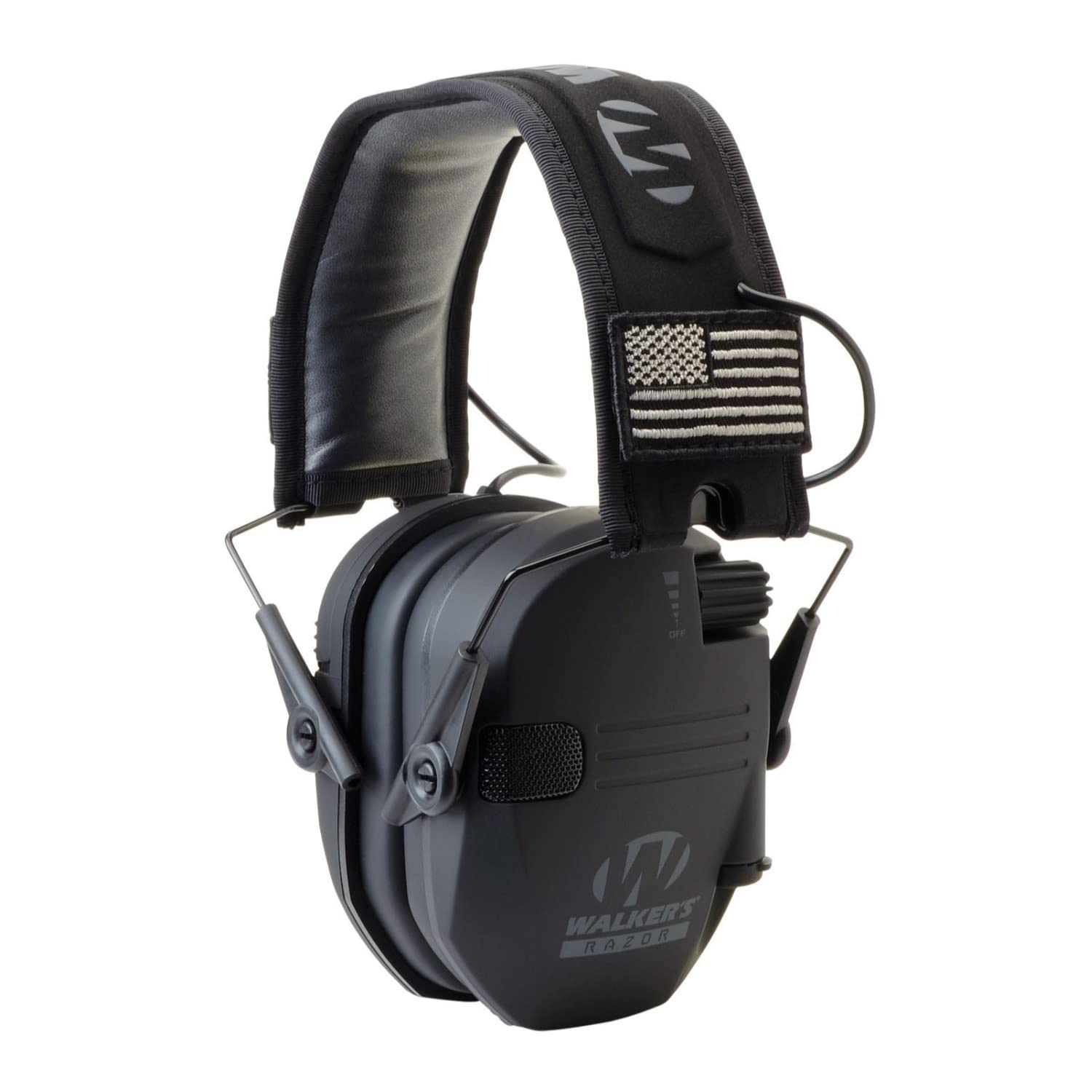 Walker's Game Ear Razor Slim Electronic Lightweight Shooting Hunting Range Hearing Protection Muffs (Black Patriot Version) Bundle with Protection Case (2 Items)