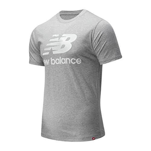 New Balance Men's NB Essentials Stacked Logo Short Sleeve, Athletic Grey , X-Large
