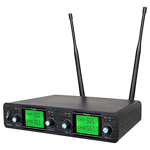 Tbaxo 4 Channel Wireless Microphone System 4 Handheld Mic UHF Karaoke DJ Singing Meeting Party New Wedding Church Conference Speech 3 Years Free Warranty Fixed Frequency Long Range