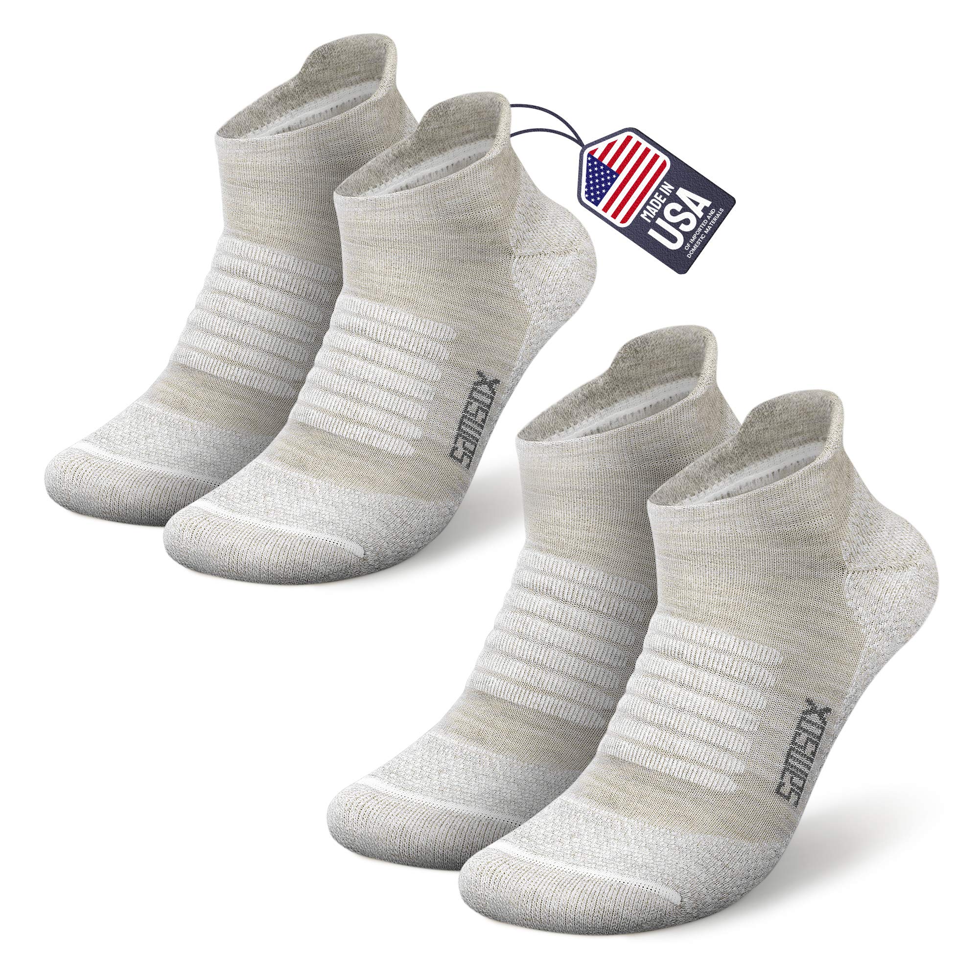 SAMSOX 2-Pair Merino Wool Running Socks, Made in USA, Oatmeal L