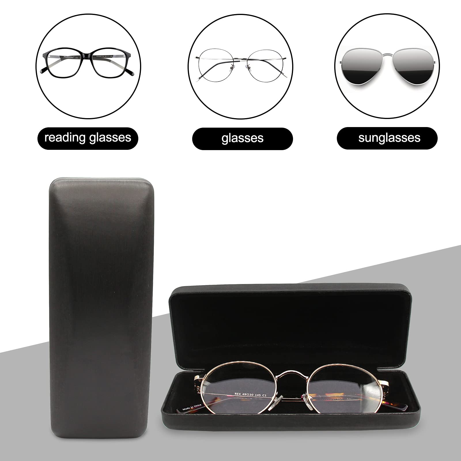 SMARTTOP Eyeglass Case, Sunglasses Glasses Case Hard Shell With Cleaning Cloth, Portable PU leather Lightweight Eye glass Carry Case (Black)
