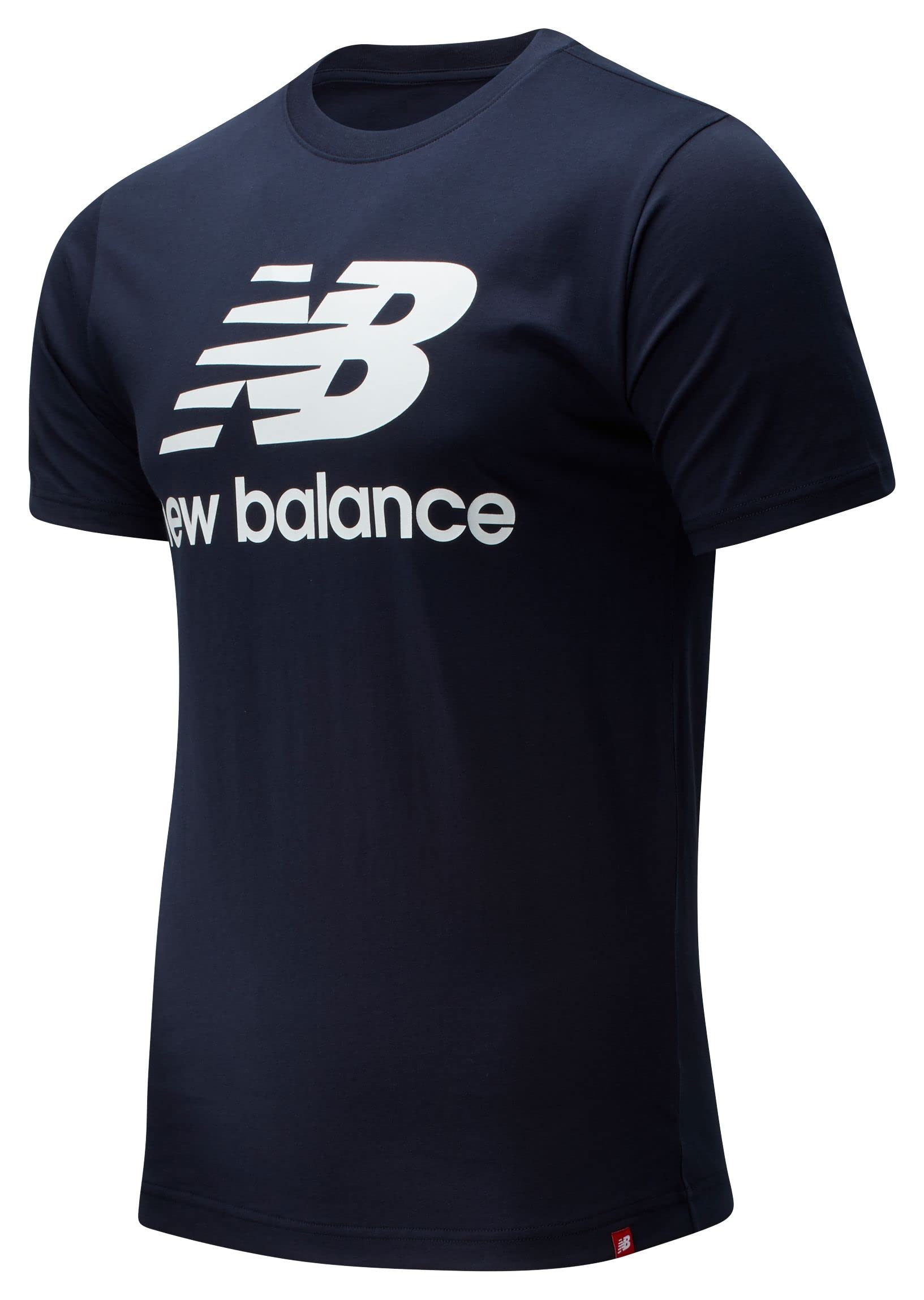 New Balance Men's NB Essentials Stacked Logo Short Sleeve, Black , Medium