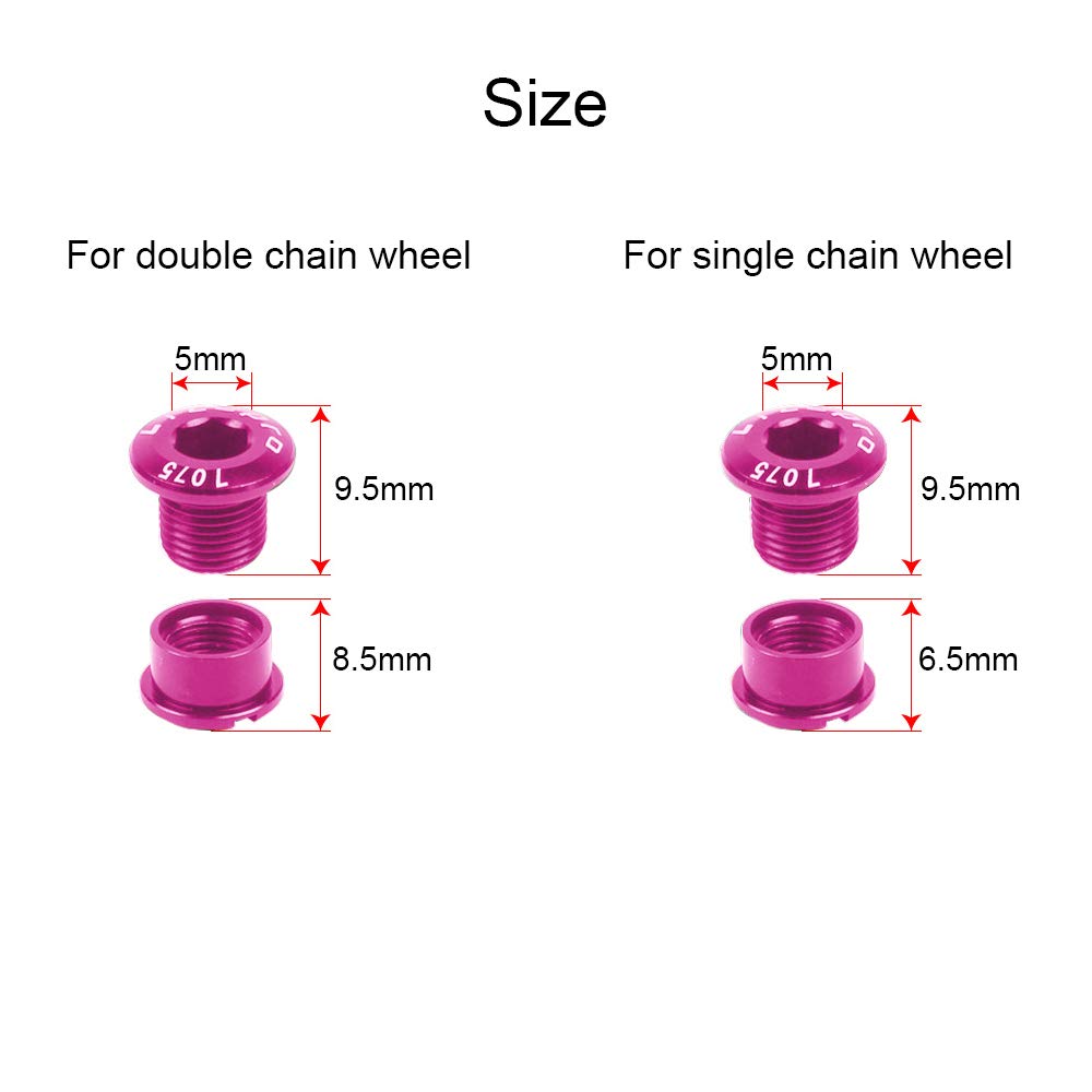 RANOKI Single Chainring Bolts 5 Pack 7075 Aluminum Alloy Chainring Bolts for Mountain Bike BMX Road Bicycle, MTB (Pink)