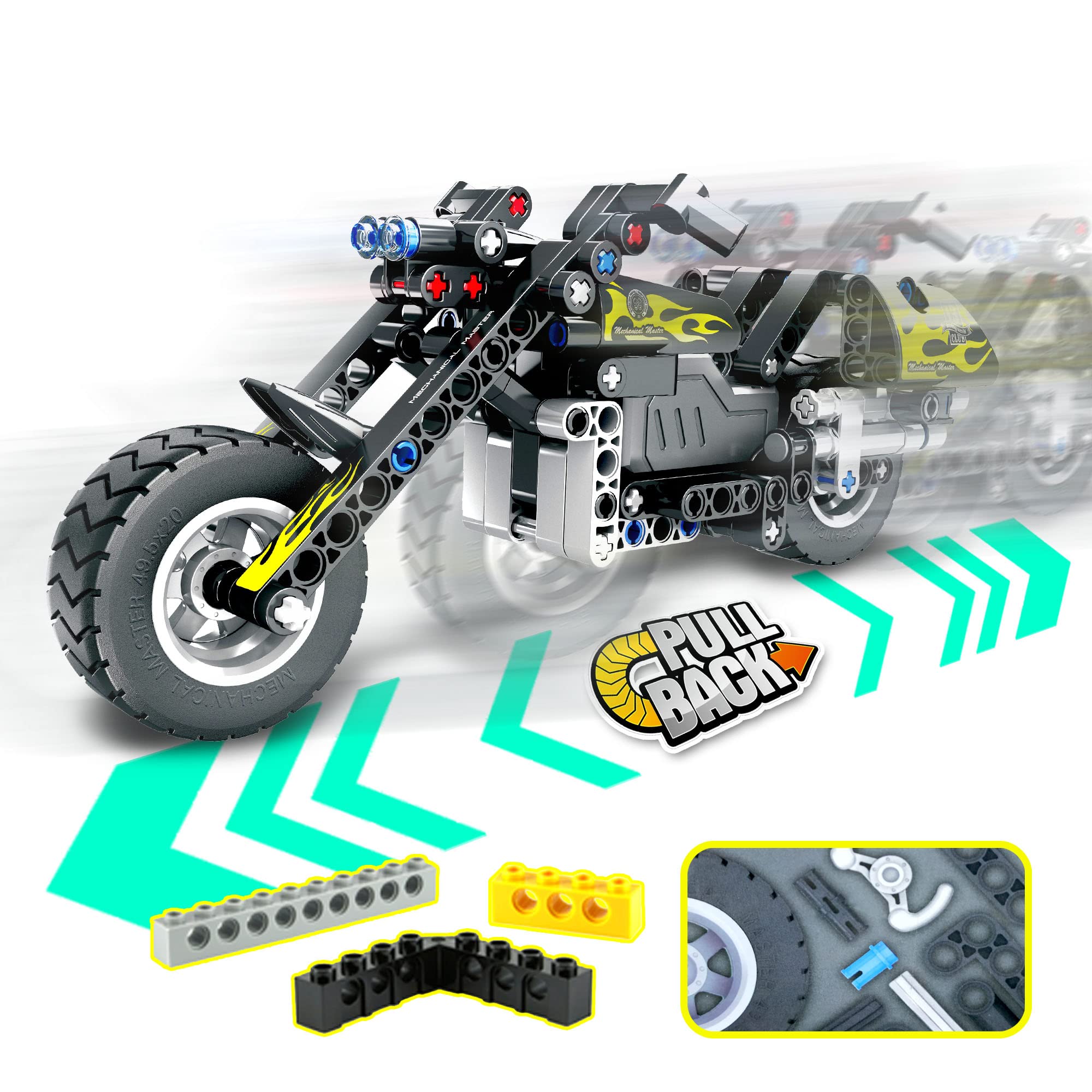 UNIQUE KIDS STEM Toy Building Kits - Motorcycle Kits & Off-Road car Kits Pull Back System Mergeable 2 in 1 System for 6,7,8,9+ Years Old Boys and Girls (Cool Motorcycle)