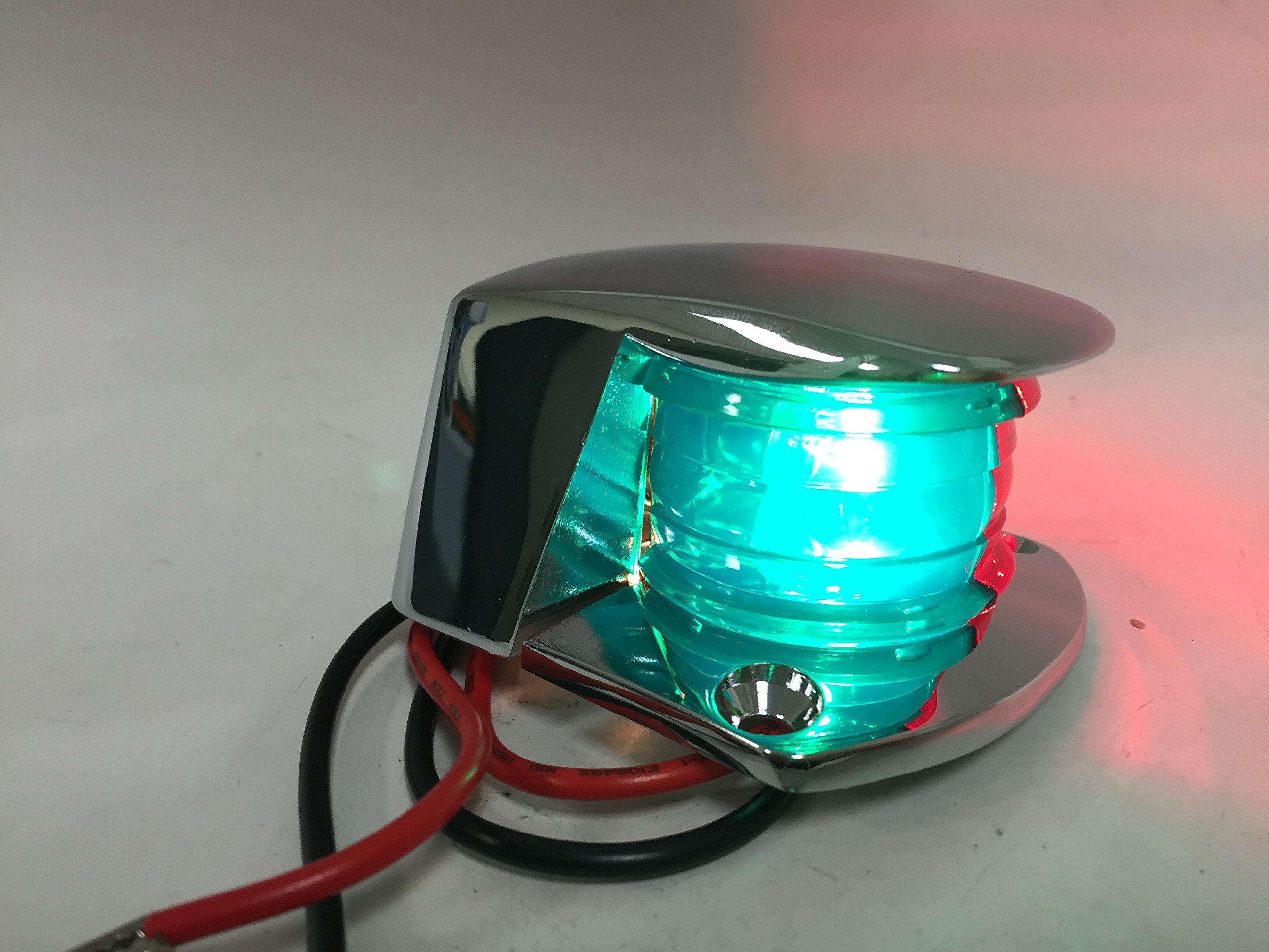 MARINE BOAT NAVIGATION RED GREEN CHROME PLATED HOUSING BI-COLOR BOW LIGHT BULB