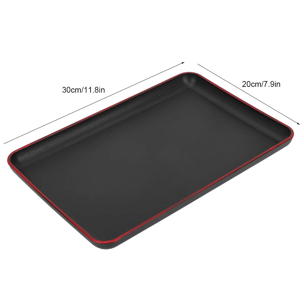 Rectangle Serving Tray,Tea Serving Tray, Bent Ply Tray,Fast Food Cafeteria Tray,Non-Slip Multi-Purpose Plastic Cafeteria Tray for Coffee Table, Kitchen, Parties,Black&Red (11.8 * 7.9 in)