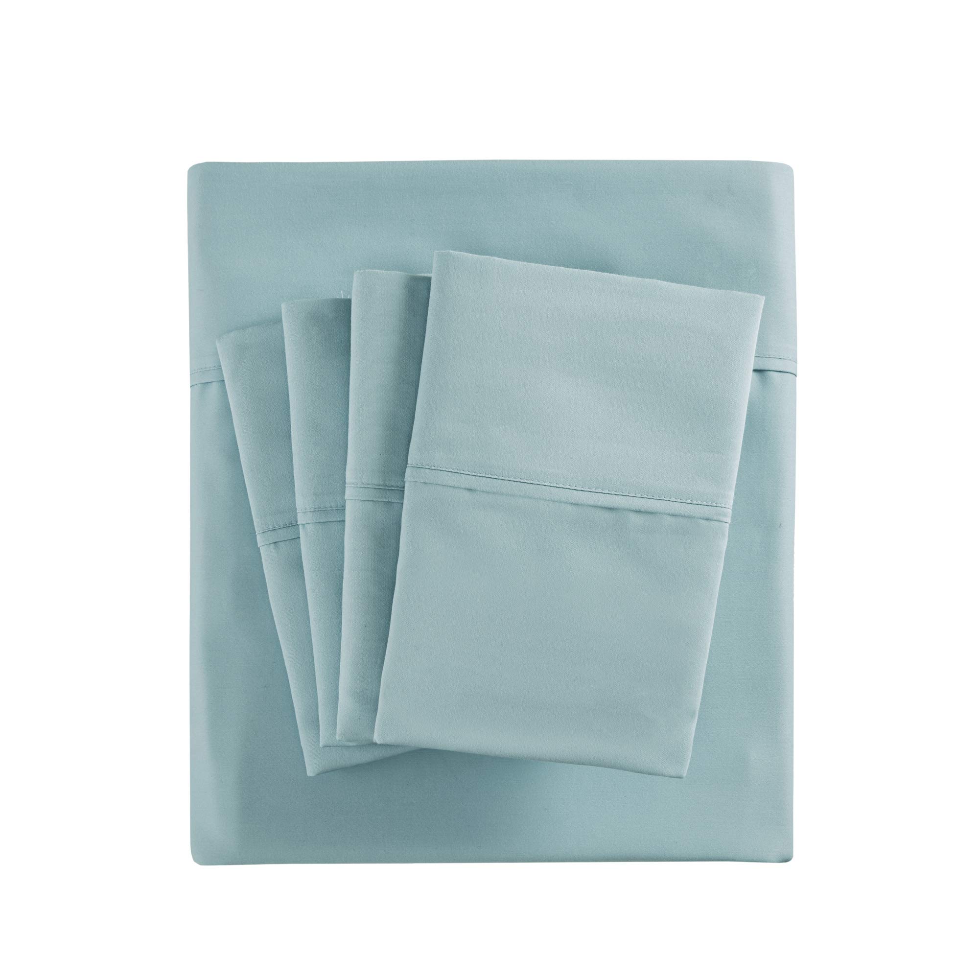 Madison Park 800 Thread Count Luxurious Wrinkle Free Breathable Cotton Rich Sateen 6 Piece Sheet Set, King Size, Aqua