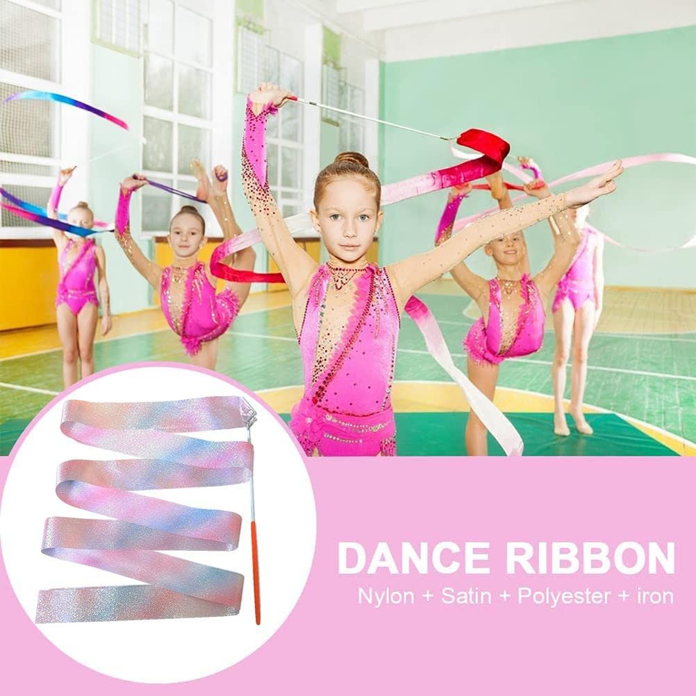 WBTY Ribbon, 2M/4M Long Rhythmic Gymnastics Ribbons, Dance Ribbon Streamer for Kids, Fits Dancer, Play, Baton Twirling, Gymnastics Party Gift(4M)