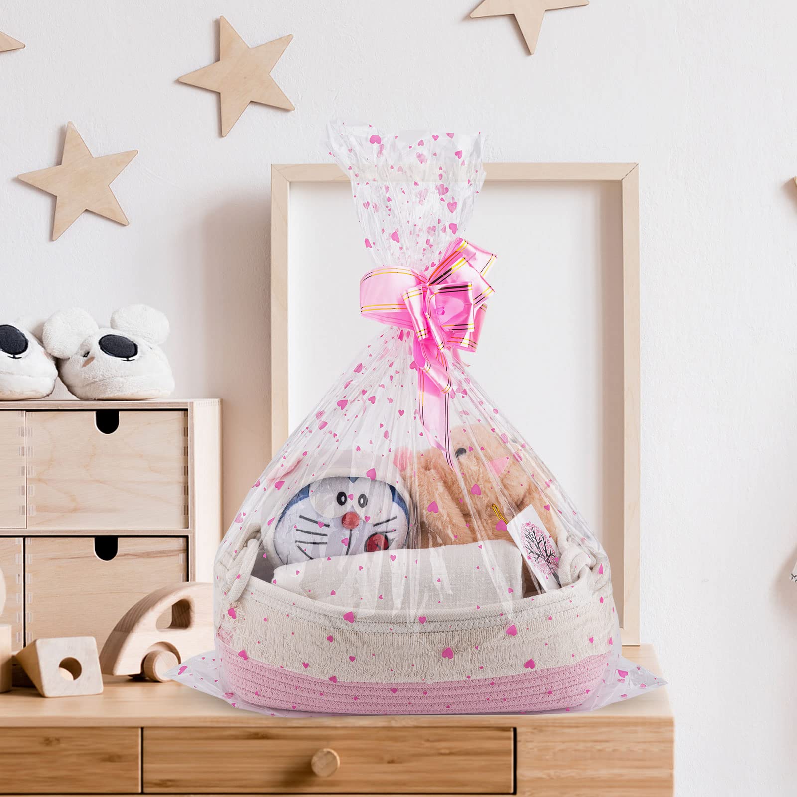 VAGRSS 2 Pack Small Woven Baskets Set - Natural Cotton Rope Baskets with Handle, Storage Basket for Nursery, Toy Baskets, Gift Baskets, Bathroom Organization Bin, Dog Toy Cat Basket (White&Pink)