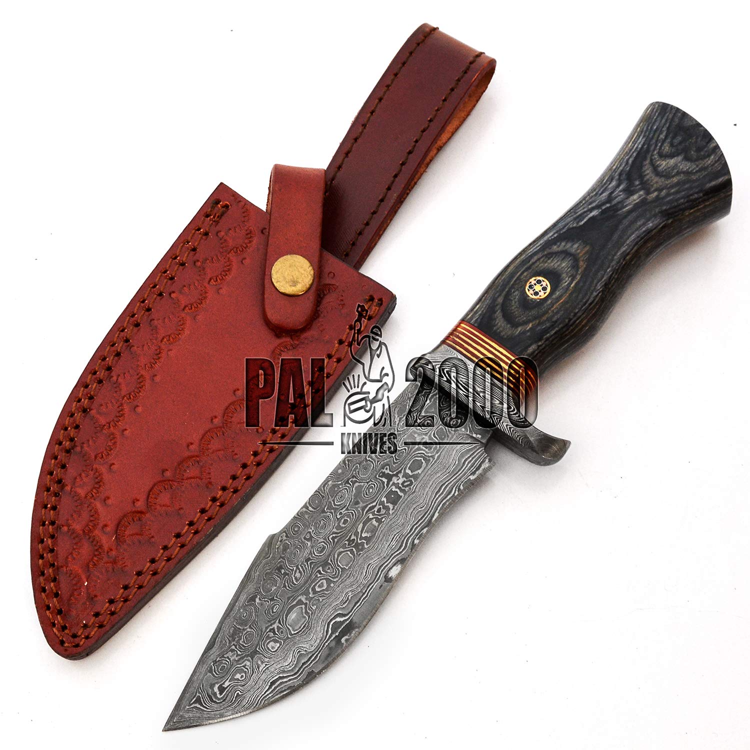 PAL 2000 KNIVES DAM-9812 Handmade Damascus Steel Fixed Blade Hunting Knife Rose wood Handle with Sheath