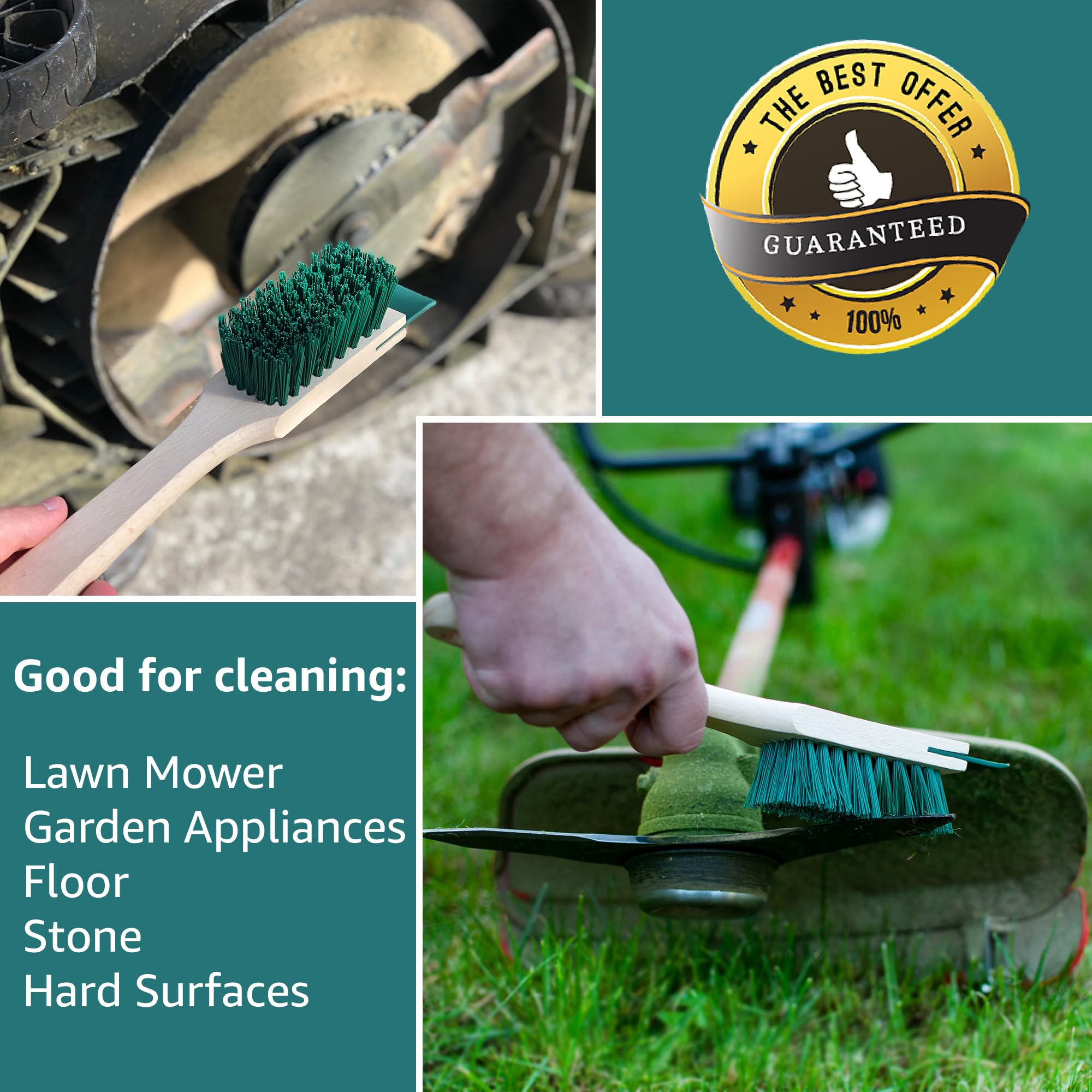 Scrubbing Brush Heavy Duty, Stiff Bristle Brush with Scraper - Wooden Scrub Brush, Bristle Brush for Cleaning, Lawn Mower Deck Scraper, Mower Cleaning Tool, Universal Outdoor Scrub Brush with Handle