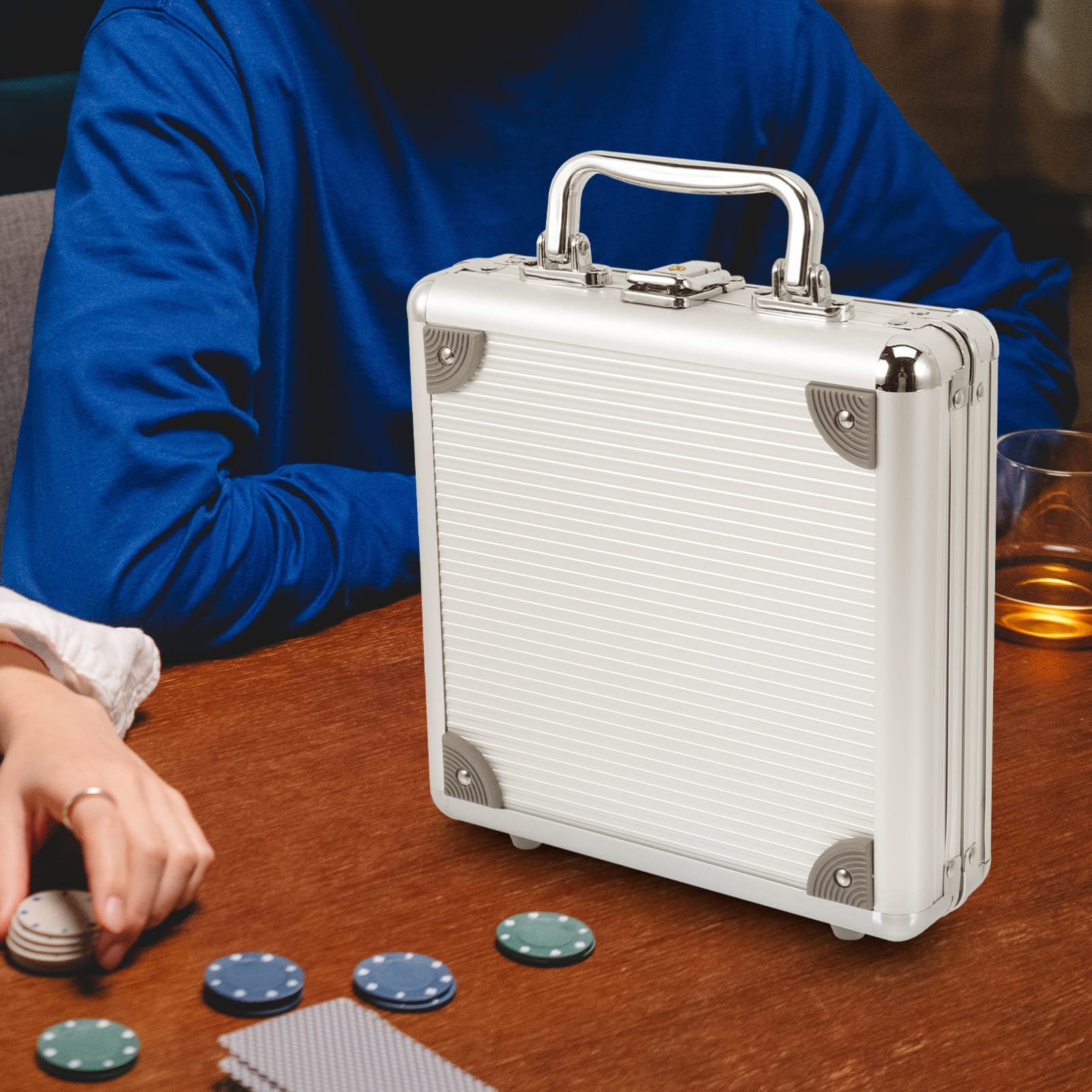 Yardwe Club Poker Chip Holder Poker Chip Case Empty Aluminum 300 Poker Chip Carrier Large Capacity Poker Cards Holder Storage Case Poker Chips