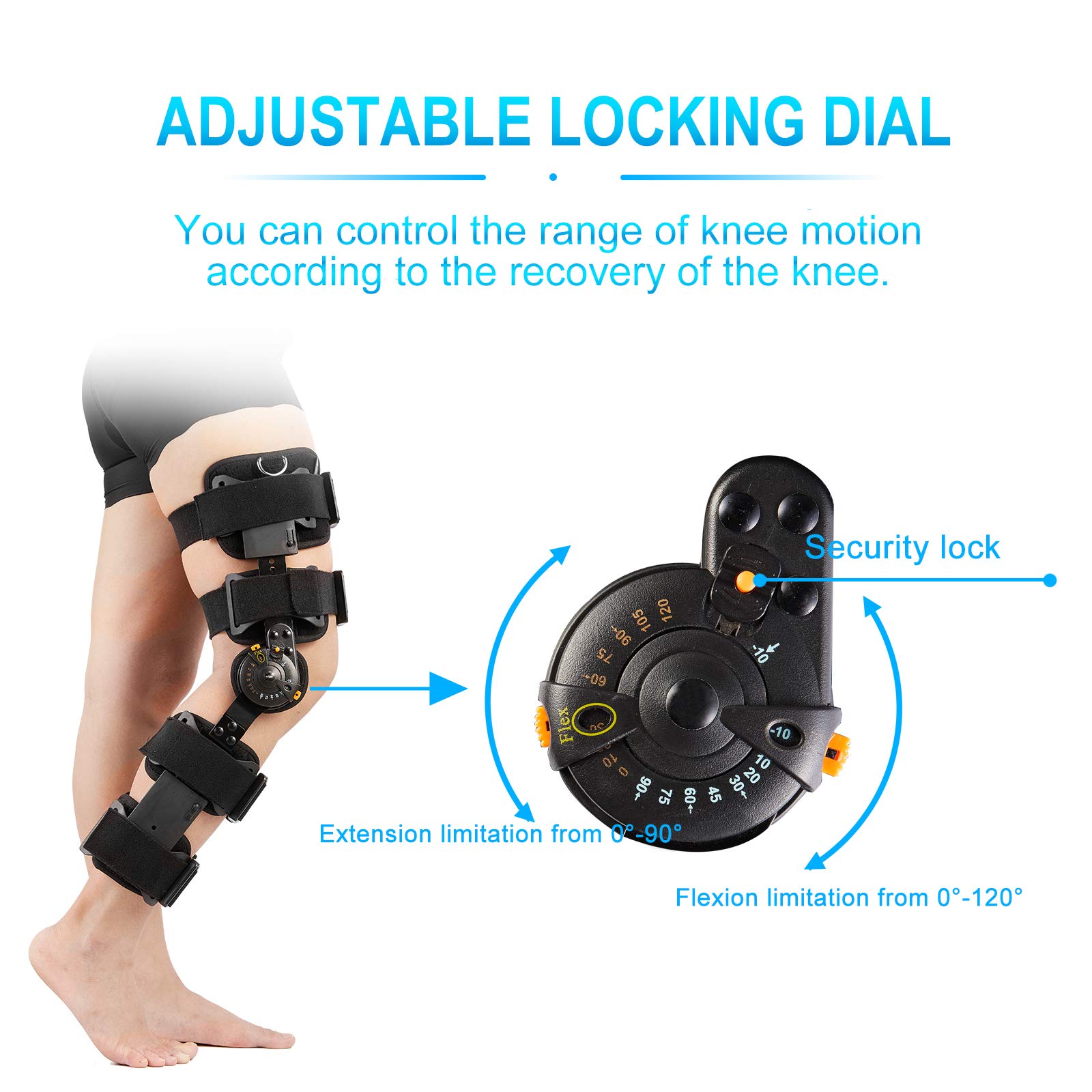 Nvorliy ROM Knee Brace with Shoulder Strap, Post Op Hinged Immobilizer Support, Recovery Stabilization for ACL, PCL, MCL, Oste Arthritis, Joint Injuries and Orthopedic Rehab - Fits Right or Left Leg
