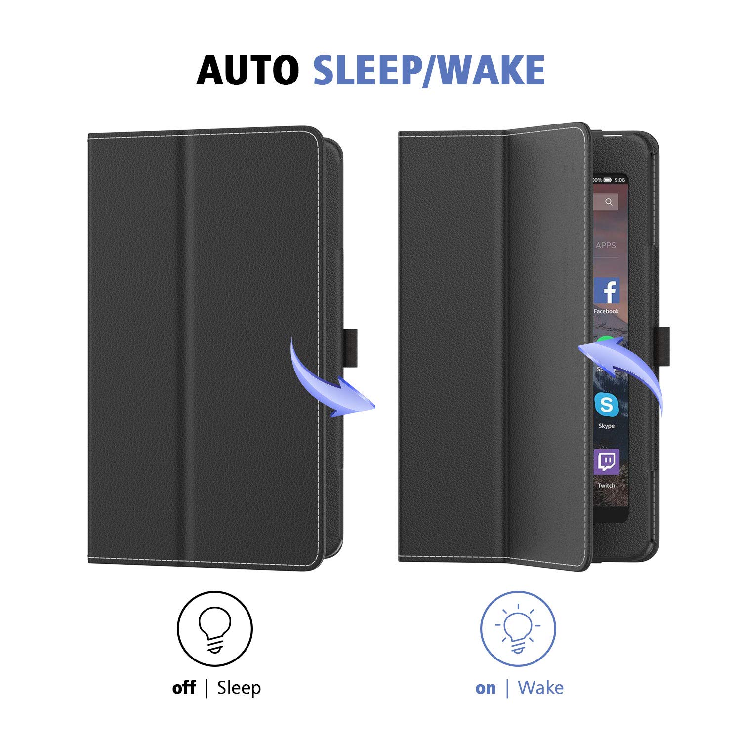 MoKo Case Fits Kindle Fire 7 Tablet (9th Generation, 2019 Release), Premium PU Leather Slim Folding Stand Shell Multiple Viewing Angles Cover with Auto Wake/Sleep - Black