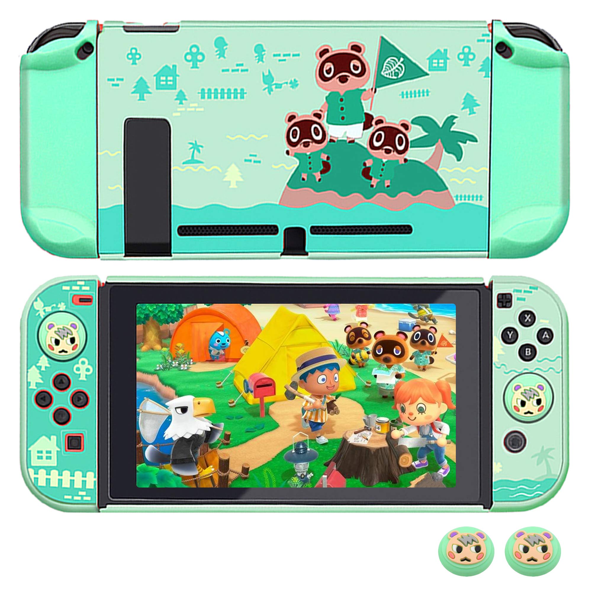 RHOTALL Protective Case Cover for Nintendo Switch, Dockable Case for Nintendo Switch and Joy Con Controller with 2 Marshal Design Thumb Grips - (for Animal Crossing Island Version)