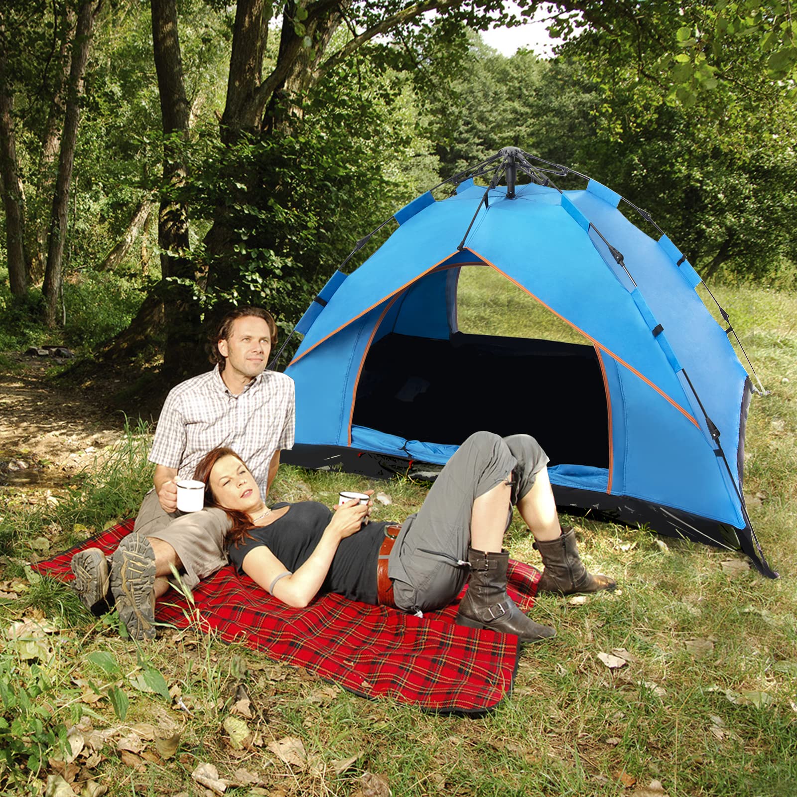 Outraveler 4 Person Pop Up Tent for Camping,Automatic Instant Tent,Quick Setup Tent Waterproof,Blue
