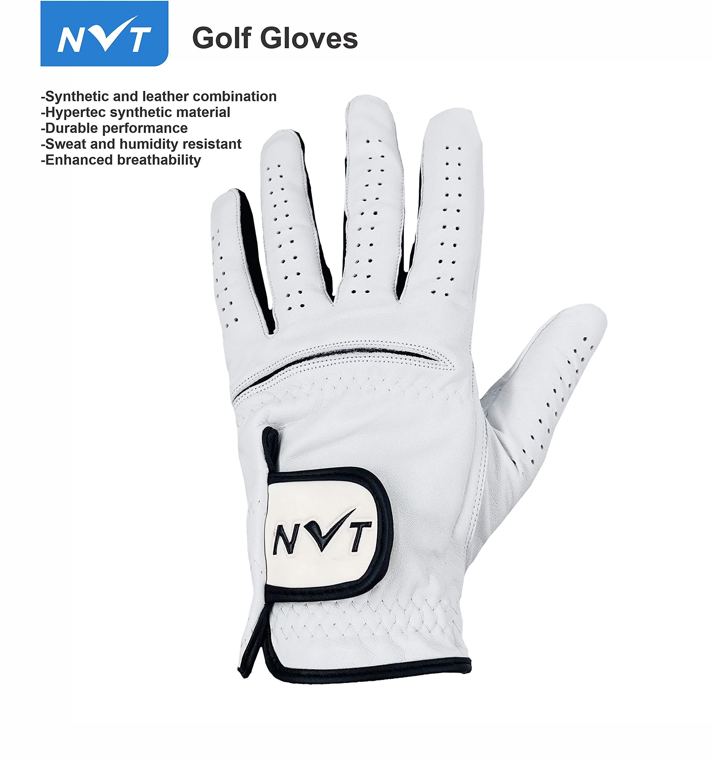 NVT Premium Pro Player Cabretta Leather Golf Glove, Stable Grip Men Golf Gloves, Left Hand (Large L Size).