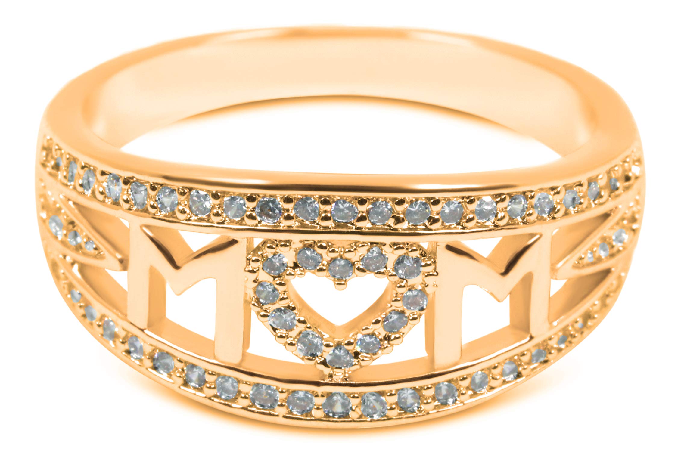 Savlano 18K Gold Plated Cubic Zirconia Mom Heart Memorable Ring for Women
