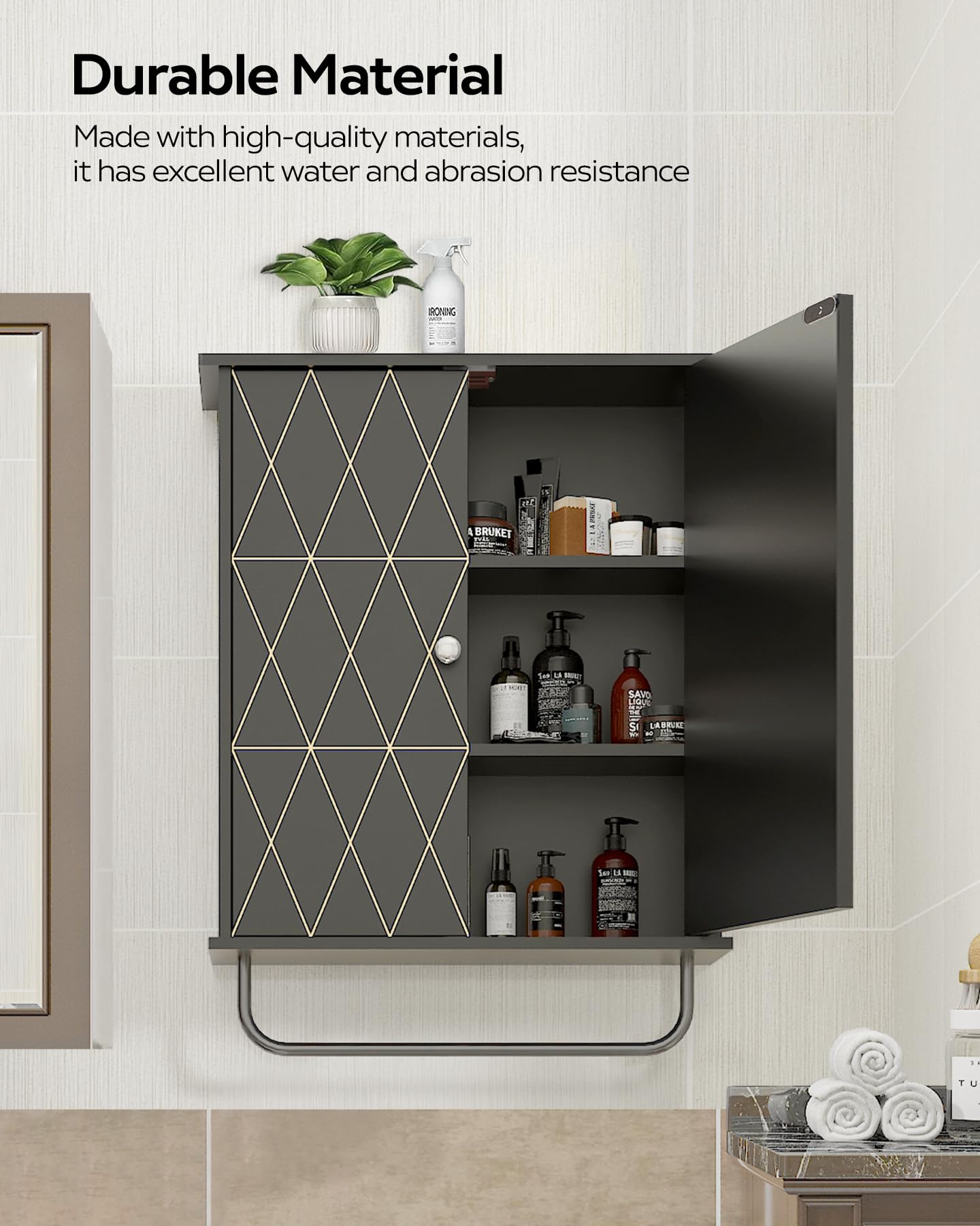 Palimder Medicine Cabinets, Space Saving Wall Cabinet with 2 Doors and Adjustable Towel Rack Shelves, Storage Cabinet for Toilet, Bathroom, Living Room, Kitchen (White)