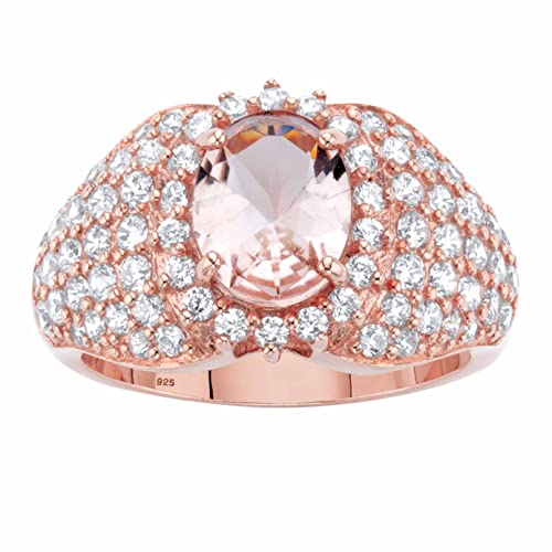 PalmBeach Jewelry Rose Gold-plated Sterling Silver Oval Shaped Simulated Pink Morganite and Round Cubic Zirconia Dome Ring Sizes 6-10 Size 10