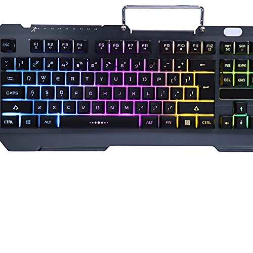 YYOYY 104 Keys Mechanical Feeling Gaming Keyboard for PC Gamers, 2 Colors Keycaps Backlit Aluminum Alloy Base Computer Keyboard, USB Wired Keyboard with Phone Holder for Home & Office