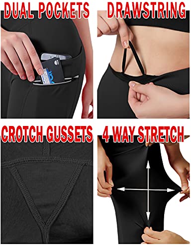 ODODOS Women's High Waisted 19" Inseam Dual Pockets Workout Capris, Yoga Running Gym Athletic Capris Leggings, Black2Pack, X-Large