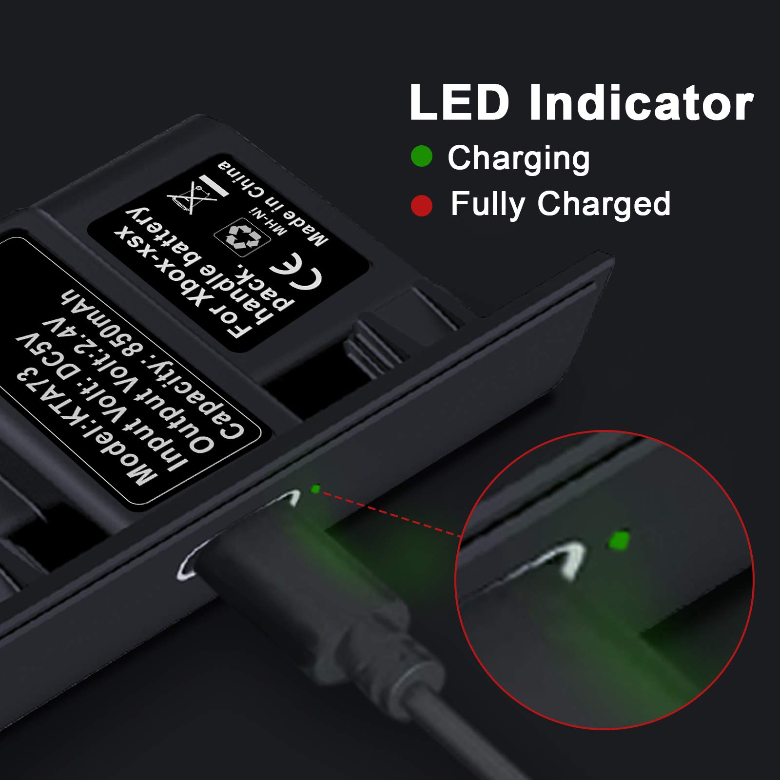 NBCP Rechargeable Battery Packs for Xbox Series X|S Controllers, 2 X 850mAh Xbox Series X|S Controller Battery Packs Wire Charging Cable LED Indicator
