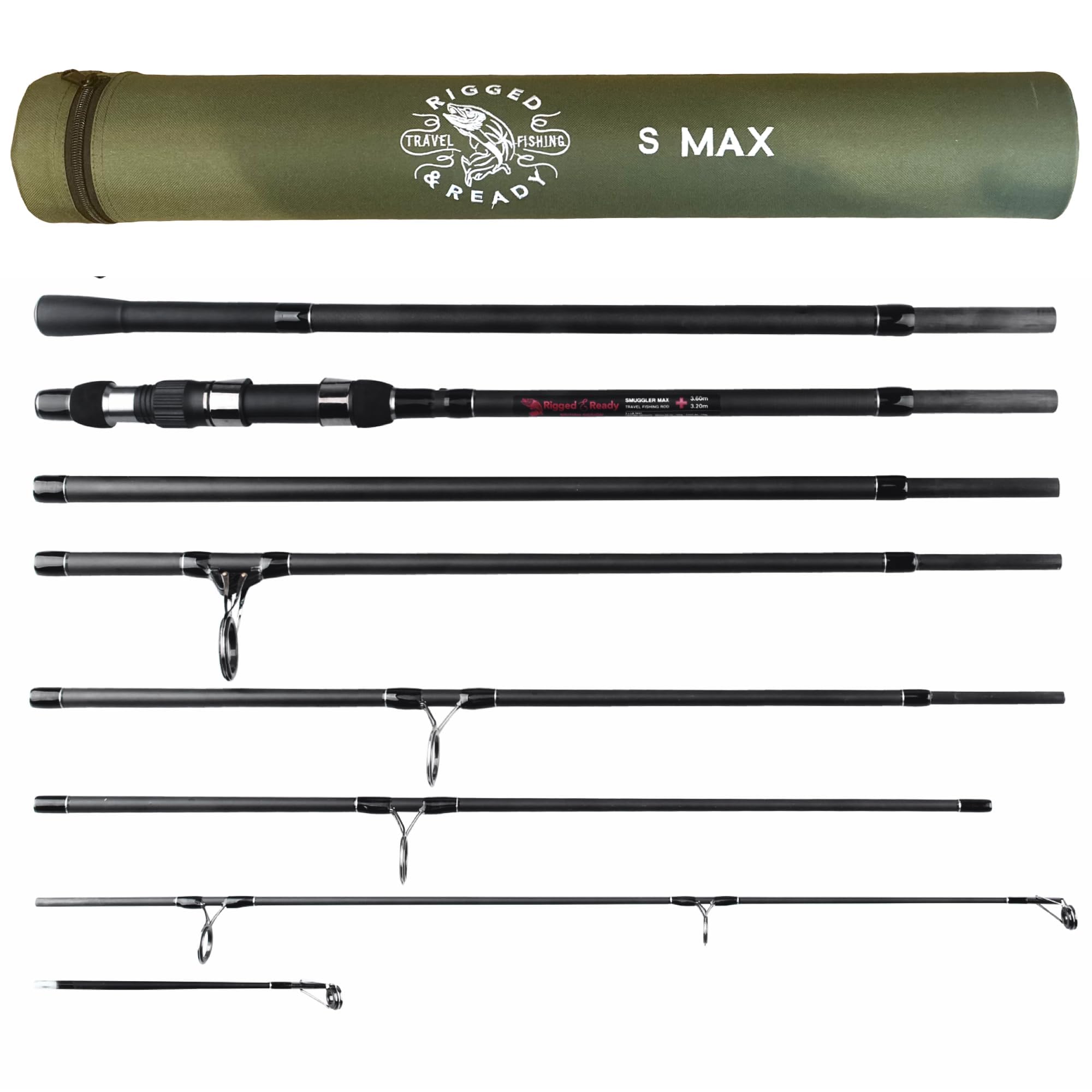 Rigged and Ready S Max. Big Fish Powerful Predator Surf Travel Fishing Rod + 2 Tips Hi-Carbon 11’ 10” & 10’ 7” Options Compact Rod 23” Case 26” Cast W 3.5+6 oz