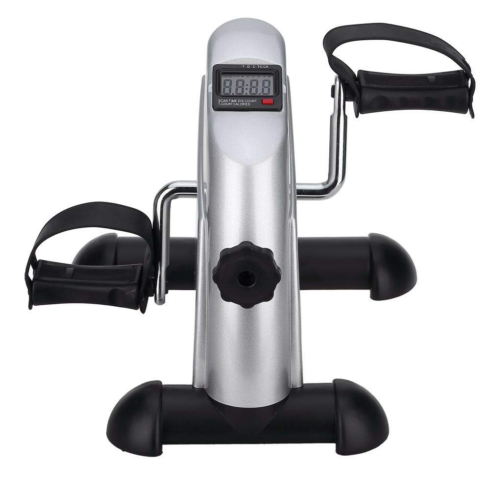 Portable Mini Cycle Bike Pedal Exerciser Bicycle Machine Adjustable Resistance Arm Leg LCD Monitor Displays Silver