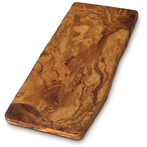 THE LIVE EDGE - Olive Wood Long Charcuterie Board | Rustic Large Wooden Cutting Board for Kitchen | Cheese and Bread Cutting Wood Board | Handmade Cutting Board for Meat | 16"L x 6.75"W x 0.75"Th