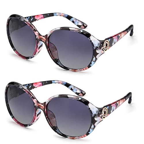 SIPHEW 2 Pack Classic Round Polarized Sunglasses for Women Lightweight UV Protection Anti-Glare Shades