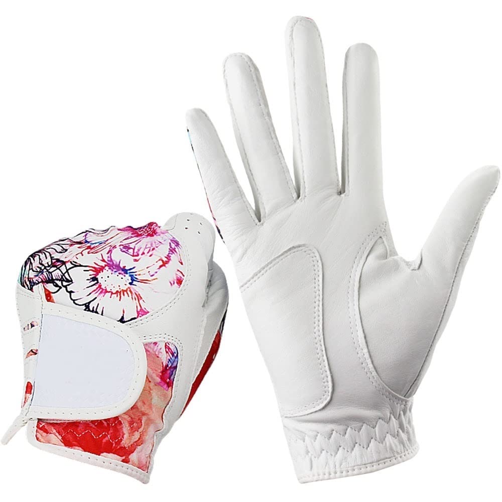 RNAGRET Golf Glove, Golf Gloves Pack 1 Pair Golf Gloves Women Left and Right Hand Leather Non-Slip Colorful Fabric Breathable Soft Sports Gloves (Size : 18 Small)