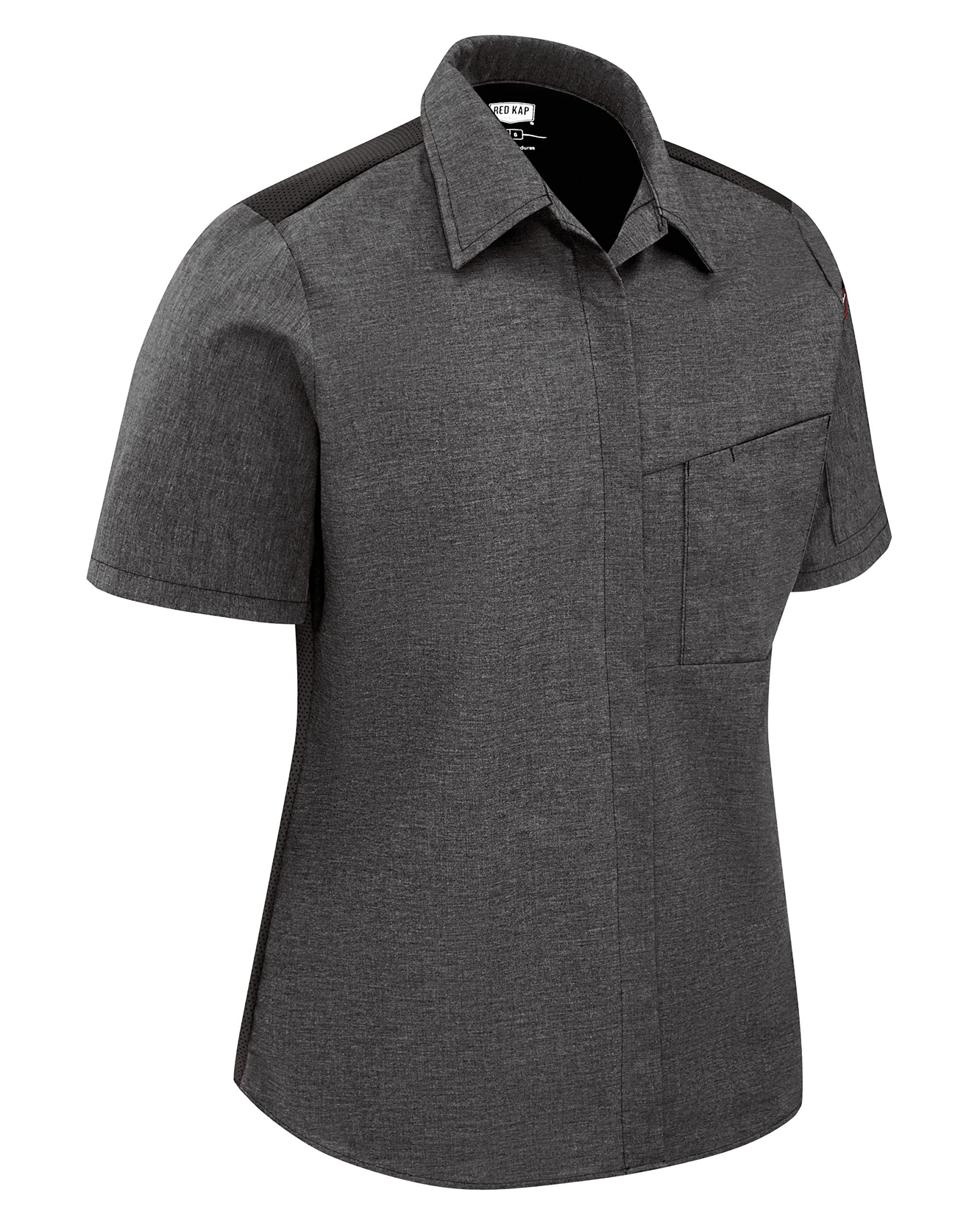 Red Kap Women's Airflow Cook Shirt with Oilblok, Charcoal Heather with Charcoal/Black Mesh, Large