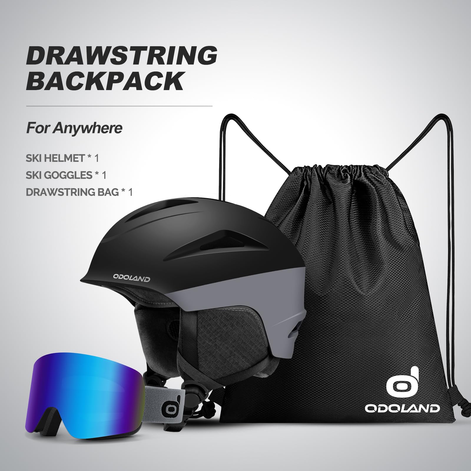 Odoland Ski Helmet with Ski Goggles, Multi-Options Snowboard Helmet and Goggles Set for Men Women and Youth, Black & Grey, M