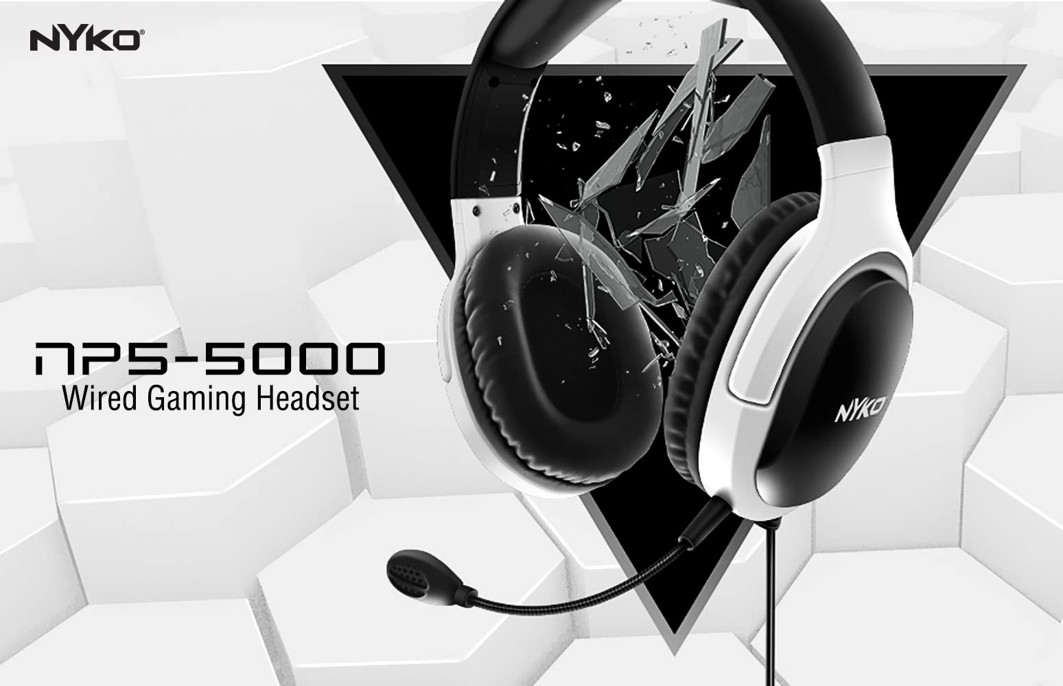 Nyko NP5-5000 Wired Headset for PlayStation 5 - Lightweight Headphones w/Adjustable Microphone - Compatible w/ PS4, PS5, Nintendo Switch, Xbox One and Xbox X|S - PS5 Accessories (Black/White)