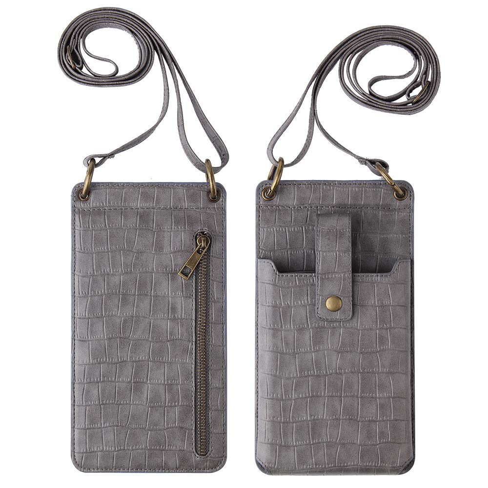WAAHIBA Small Crossbody Phone Bags for Women, PU Leather Cell Phone Wallet Purse with Adjustable Strap (Gray)