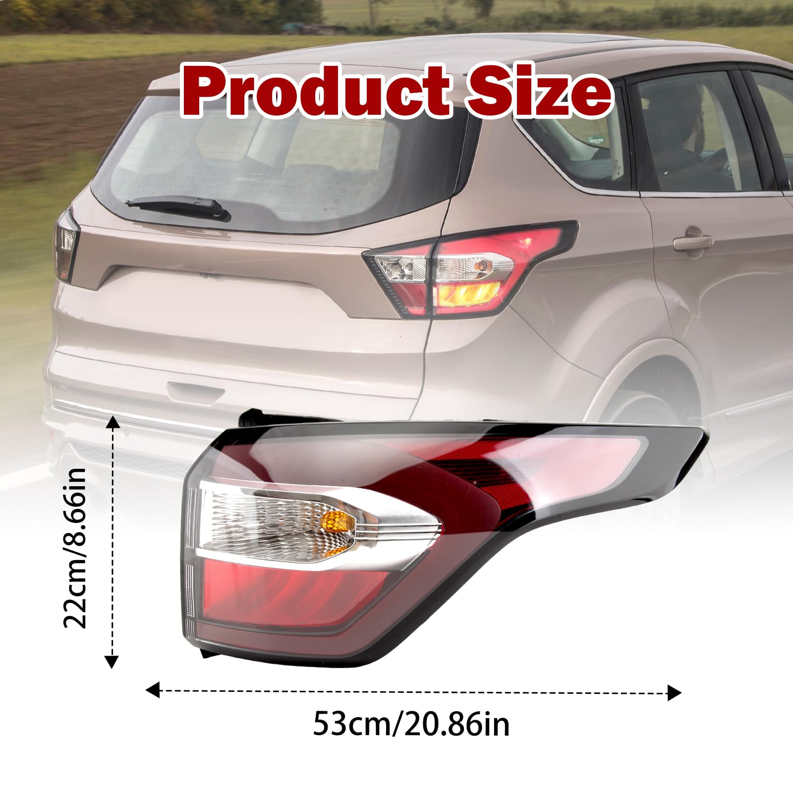 MZORANGE Outer Tail Light Blub Brake Rear Lamp Stop Indicator Light For Ford Escape Kuga 2017 2018 2019 With side lights (Right Passenger Side)