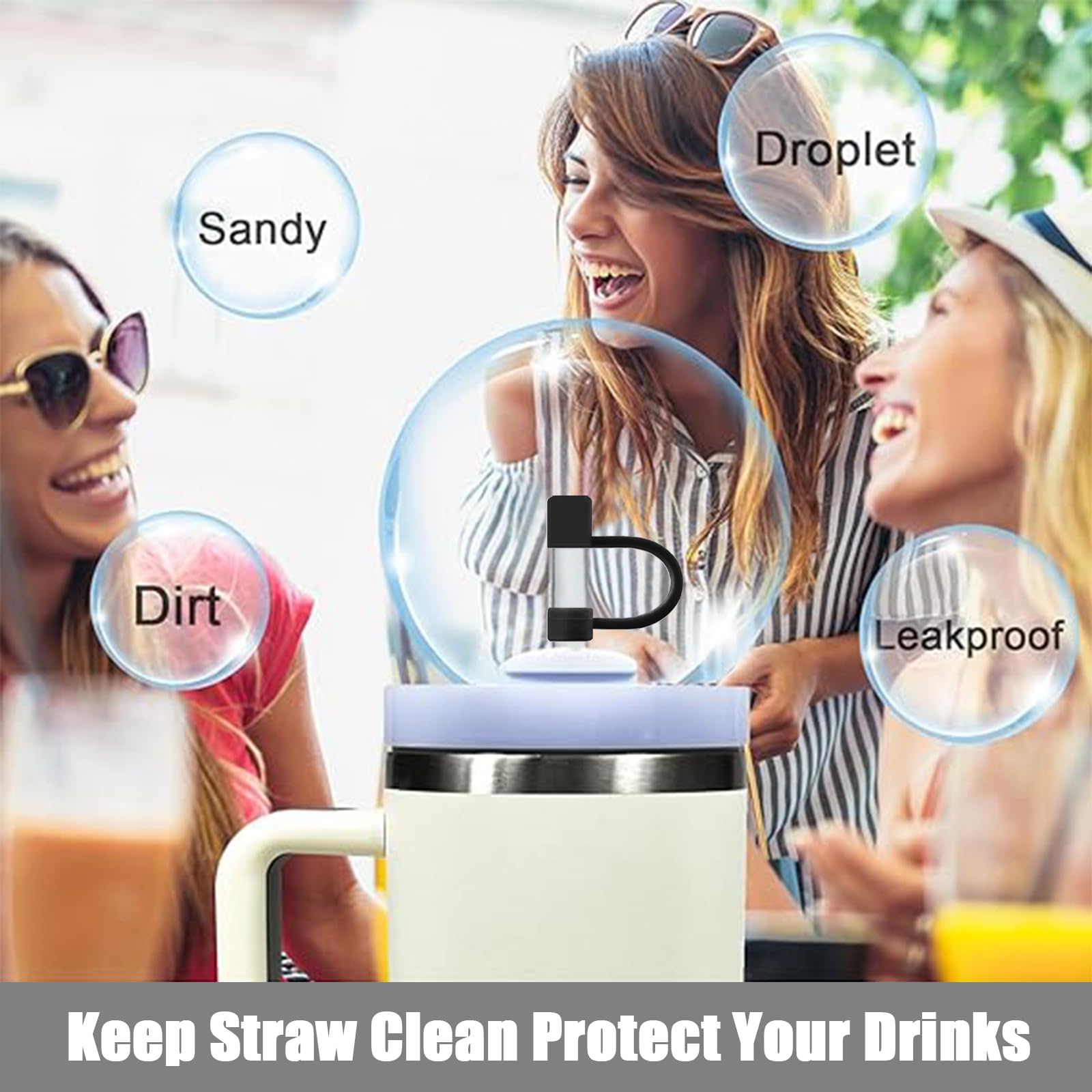 YZYX 6Pcs Silicone Straw Cover Cap for Stanley Tumbler Cup, Dust-Proof Straw Topper Compatible for 40 oz/30 oz Tumblers 6-11mm(Black)