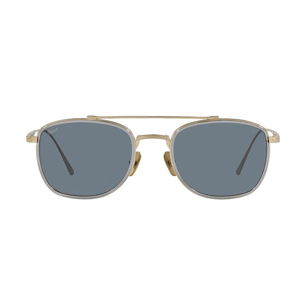 Persol PO 5005ST 800556 Gold Silver Metal Square Sunglasses Light Blue Lens