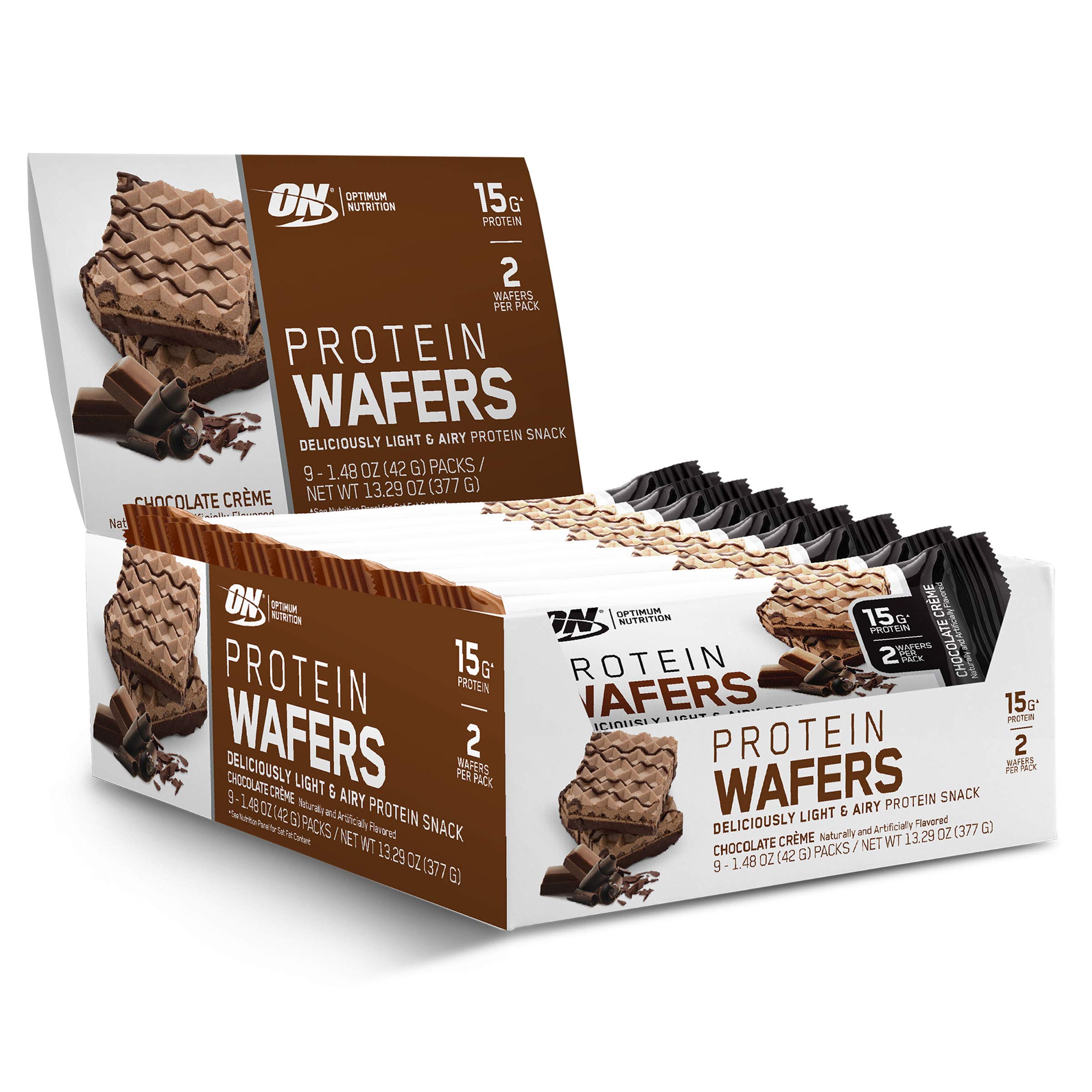 Optimum Nutrition High Protein Wafer Bars, Low Sugar, Low Fat, Low Carb Dessert, Protein Snack, Chocolate Creme, 9 Count