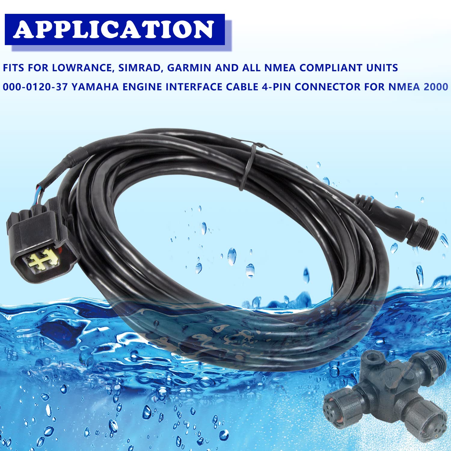 Replace for Yamaha Engine Interface Cable 000-0120-37, 3004.6865 NMEA 2000 Cable Connector and T Connector for Yamaha Outboard 2006-2023(4.5m/15ft)