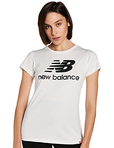 New Balance Women's NB Essentials Stacked Logo Short Sleeve 19, White/Black, X-Small