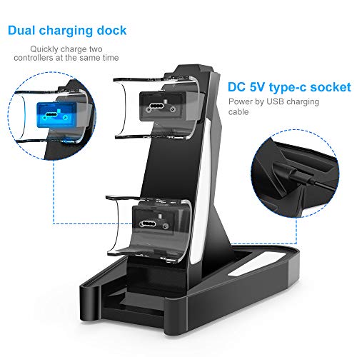 PS5 Controller Charger, Playstation 5 Charging Dock Station, Dual USB Type C Fast Charging with Stand & LED Indicator, for Sony PS5 DualSense Controller