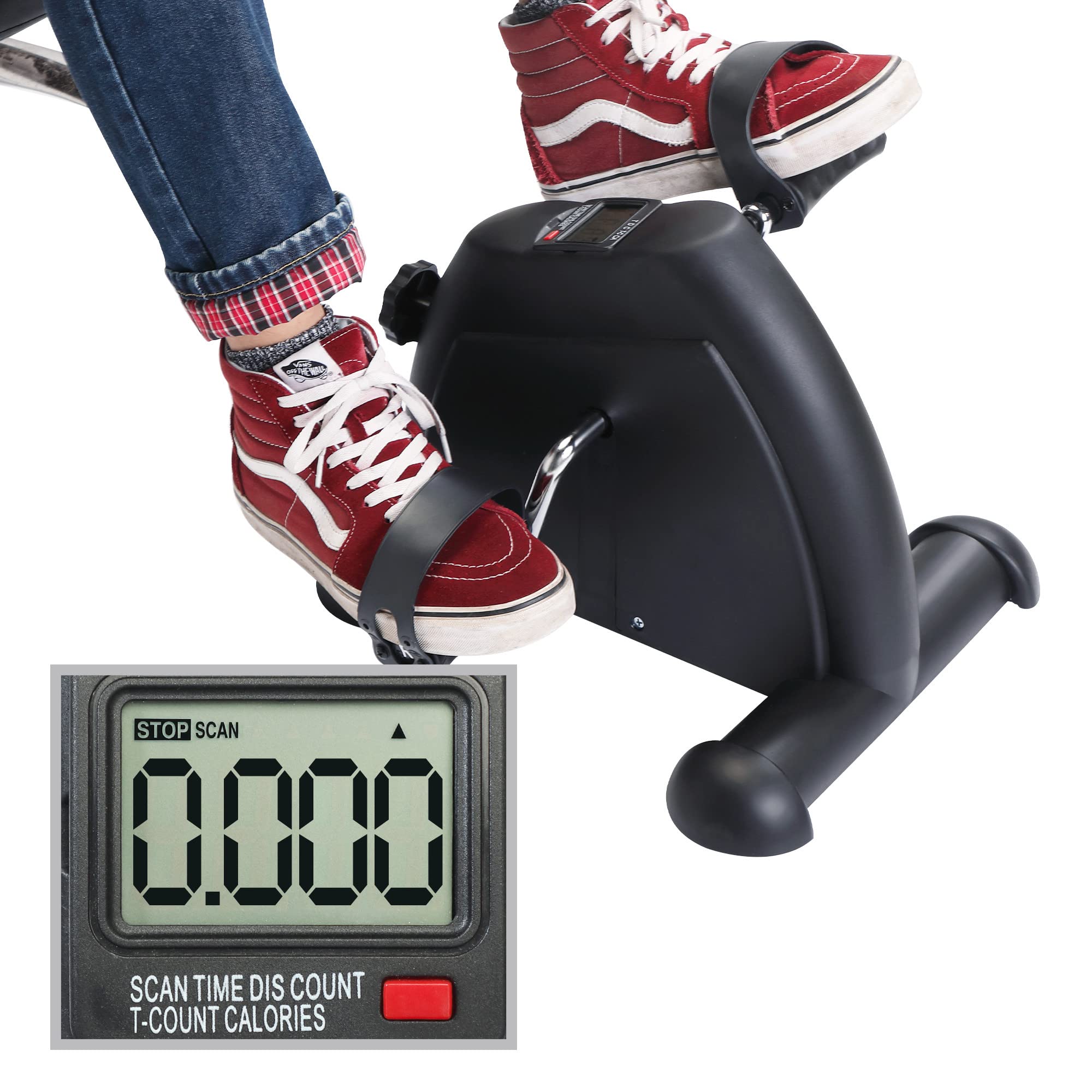 Sandinrayli Pedal Exerciser, Under Desk Mini Exercise Bike, Portable Floor Bike Arm & Leg Pedal Exerciser with Multi-Function LCD Monitor, Black