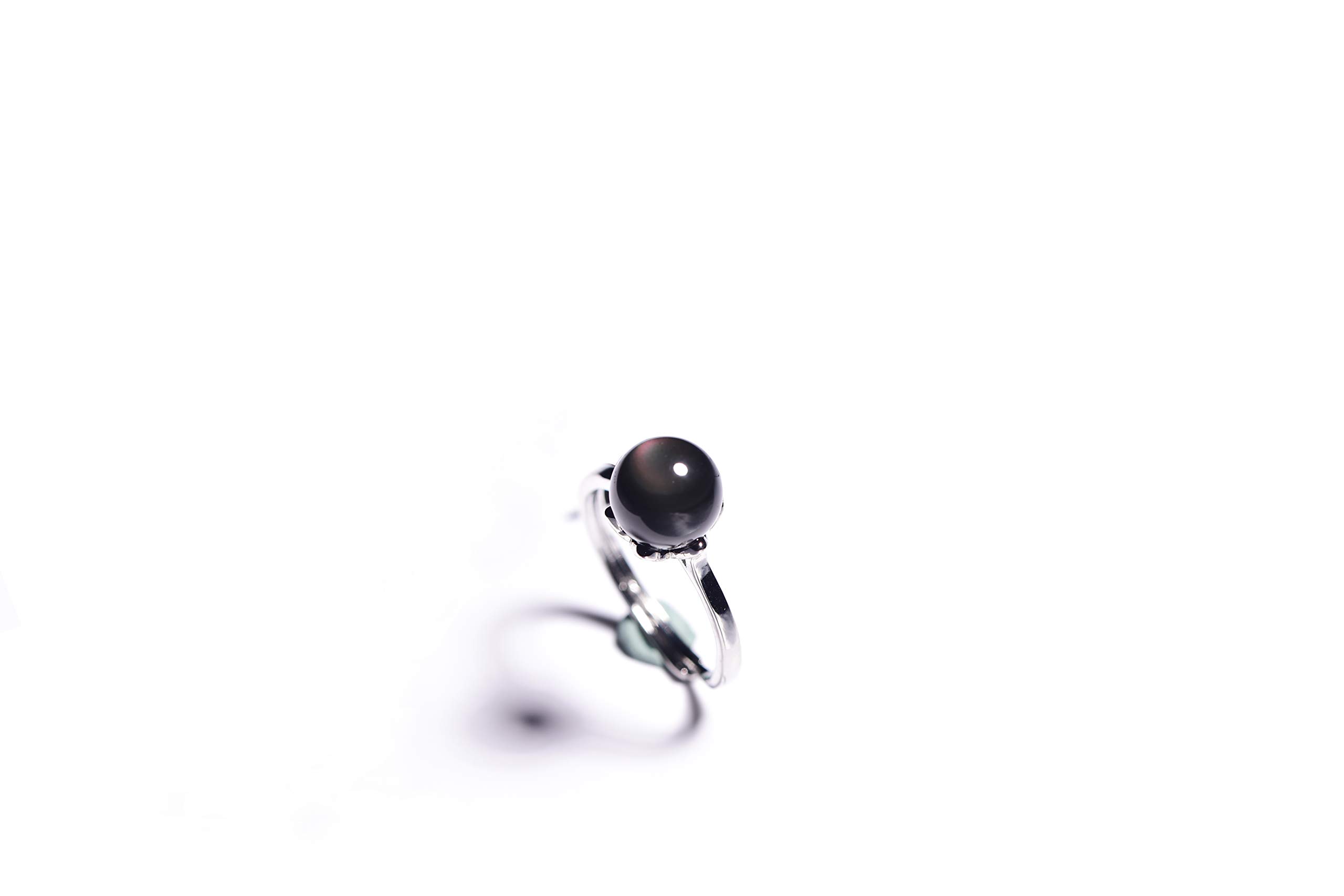 Natural rainbow eye obsidian adjustable women's ring women's crystal ring high polished bare beads 8mm women's jewelry gift (Fancy)