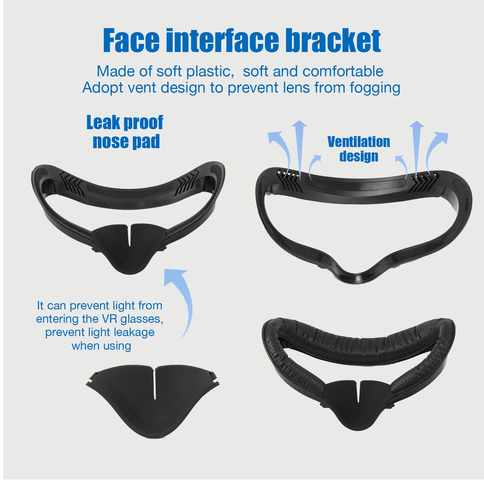 VR Accessories for Meta Quest 2,VR Controller Grips Cover,VR Shell Cover,VR Facial Vent Interface Bracket Accessories 3-in-1 Set(Black/8Pcs Set)